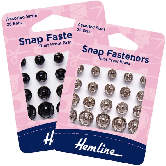Assorted pack of 20 Sew-on Snap Fasteners Silver or Black made by Hemline